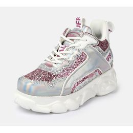 Buffalo Damen Plateausneaker "CLD Chai", Gr. 40wei&szlig;, rosa, Lederimitat, Glitzer, Schuhe, Schn&uuml;rschuh, Halbschuh, Chunky-Sneaker mit Glitter