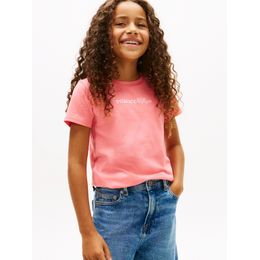 T-Shirt Tommy Hilfiger "TOMMY SCRIPT TEE SS", M&auml;dchen, Gr. 14 (164), tropical blush, Single Jersey, Obermaterial: 60% Baumwolle, 40% Polyester, unifarben, regular fit normal, Rundhals, eingesetzt abgesteppte Kante, Shirts T-Shirt, Kinder bis 16 Jahre, regular fit