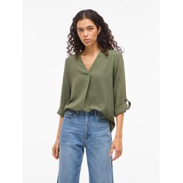 Vila Damen Blusenshirt "VIJOSA 3/4 V-NECK TOP - NOOS", gr&uuml;n, Gr. 36, unifarben, Jersey, Obermaterial: 100% Polyester, Shirts