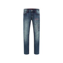 CAMP DAVID Herren Regular-fit-Jeans, blau, Gr. 32, bedruckt, Sweatware, Material: 61% Baumwolle, 38% Polyester, 1% Elasthan, Jeans, mit normaler