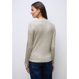 Langarmshirt Street One, Damen, Gr. 40, beige (soft beige), Stoff, 82% Viskose, 10% metallisierte Fasern, 8% Polyamid, unifarben, normal normal, hoch geschlossener Ausschnitt, abgesteppt, Shirts Langarmshirt, im Glitzer-Look