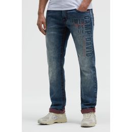 CAMP DAVID Herren Regular-fit-Jeans, blau, Gr. 38, bedruckt, Sweatware, Material: 61% Baumwolle, 38% Polyester, 1% Elasthan, Jeans, mit normaler