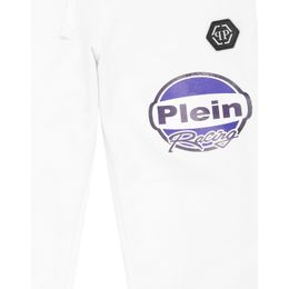 Philipp Plein M&auml;dchen Jogginghose "Racing"01, wei&szlig;, Gr. 8, Obermaterial: 95% Baumwolle, 5% Kaschmir, Hosen