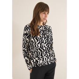 Cecil Damen Langarmshirtlight greige, Gr. S, gemustert, Web, 100% Baumwolle, Shirts, mit U-Boot-Ausschnitt