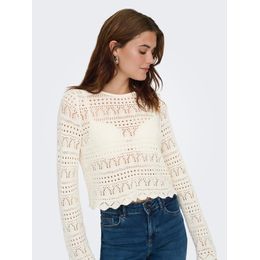Only Damen Strickpullover "ONLELKE LIFE LS PULLOVER KNT NOOS", beige, Gr. L, Strukturmuster, unifarben, Strick, Obermaterial: 70% Baumwolle, 30%