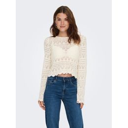 Only Damen Strickpullover "ONLELKE LIFE LS PULLOVER KNT NOOS", beige, Gr. M, Strukturmuster, unifarben, Strick, Obermaterial: 70% Baumwolle, 30%
