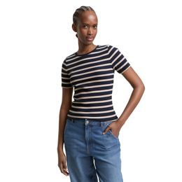 Damen Rundhalsshirtnavy cloud grau stripe, Gr. L, Tom Tailor Denim, gestreift, Single Jersey, Obermaterial: 93% Baumwolle, 7% Elasthan, Shirts,