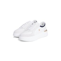 Tommy Hilfiger Damen Plateausneaker "TH SATIN PLATFORM SNEAKER", Gr. 37ecru, dunkelblau, Schuhe, Freizeitschuh, Schn&uuml;rschuh, Halbschuh mit seitlichem