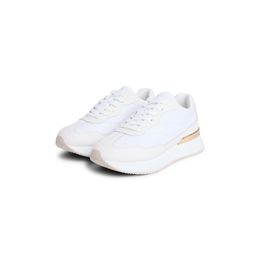 Tommy Hilfiger Damen Keilsneaker "TH CHIC MONOGRAM RUNNER", Gr. 40, wei&szlig;, Leder, Schuhe, Freizeitschuh, Halbschuh, Schn&uuml;rschuh mit goldfarbenem Besatz