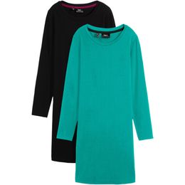 bonprix Damen Jerseykleid "Figurbetontes Jerseykleid (2er Pack)", gr&uuml;n, Gr. 36, unifarben, Jersey, Obermaterial: 95% Baumwolle, 5% Elasthan, Kleider,