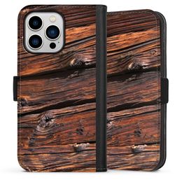 DeinDesign iPhone 13 Pro Handy Klapph&uuml;lle Handyh&uuml;lle aus Kunst Leder schwarz Flip Case Beams Wood Wooden Look Sideflip mit Lasche
