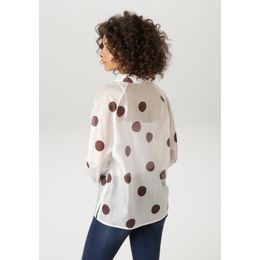 Aniston CASUAL Damen Hemdbluse, braun, Gr. 40, bedruckt, gepunktet, leicht transparent, Web, Obermaterial: 85% Lyocell, 15% Polyester, Blusen, mit