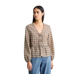 Marc O'Polo Damen Langarmbluse "aus Baumwolle-Mix", beige, Gr. S, MARC O'POLO DENIM, kariert, Obermaterial: 52% Baumwolle, 40% Polyester, 8% Polyamid, Blusen
