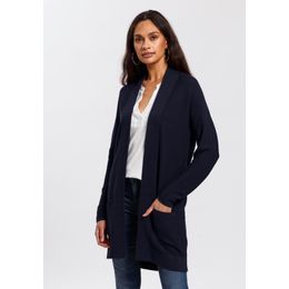 Tom Tailor Damen Longstrickjacke, blau, Gr. S, unifarben, Strick, Obermaterial: 100% Baumwolle, Strickjacken, aus Rippstrick mit aufgesetzten Taschen