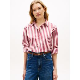Tommy Hilfiger Damen Langarmbluse "ESS POPLIN EASY FIT SHIRT", rot, Gr. 46, gestreift, Popeline, Obermaterial: 100% Baumwolle, Blusen, Baumwolle