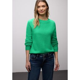 Strickpullover Street One, Damen, Gr. 40, gr&uuml;n (arcadia gr&uuml;n meliert), Strick, Obermaterial: 37% Baumwolle, 34% Polyacryl, 26% Polyester, 3% Elasthan, unifarben, normal h&uuml;ftbedeckend, Rundhals, Flachstrickb&uuml;ndchen, Pullover Strickpullover, mit Knopfdetail