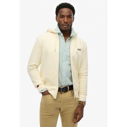 Superdry Herren Kapuzensweatjacke "ESSENTIAL LOGO ZIP HOODIE HB", wei&szlig;, Gr. L, unifarben, angeraute Sweatware, Obermaterial: 100% Seide, Sweatjacken,