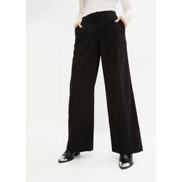 bonprix Damen Marlene-Hose "Marlenehose", schwarz, Gr. 34, Obermaterial: 66% Polyester, 33% Viskose, 1% Elasthan, Hosen, aus Polyester, Viskose und