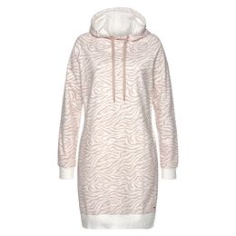 Lascana Damen Sweatkleid, Gr. 32, beige, Sweatware, Obermaterial: 60% Baumwolle, 40% Polyester, bedruckt, gemustert, Kleider, mit Kapuze und