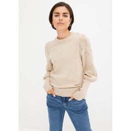 bonprix Damen Strickpullover, beige, Gr. 44, Obermaterial: 86% Polyacryl, 8% Polyester, 6% Polyamid, Pullover, aus Polyacryl, Polyester und Polyamid,