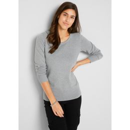 bonprix Damen Strickpullover, grau, Gr. 44, unifarben, Strick, Obermaterial: 50% Baumwolle, 35% Polyester, 10% Polyamid, 5% Viskose, Pullover, aus