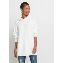 bonprix Damen Strickpullover, wei&szlig;, Gr. 36, Obermaterial: 100% Polyester, Pullover, aus Polyester, mit Kapuze, mit Teddy-Fleece, Oversize Passform