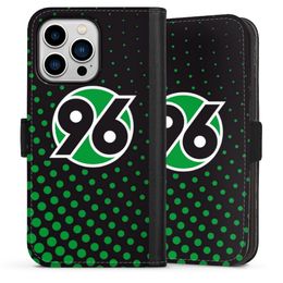 DeinDesign iPhone 13 Pro Handy Klapph&uuml;lle Handyh&uuml;lle aus Kunst Leder schwarz Flip Case Logo Hannover 96 Muster Sideflip mit Lasche