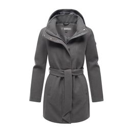 Marikoo Damen Kurzmantel "Katalinaa", grau, Gr. L, 90% Polyester, 10% Viskose, M&auml;ntel, Eleganter Wickel Mantel mit Tailleng&uuml;rtel und Oversized Hood