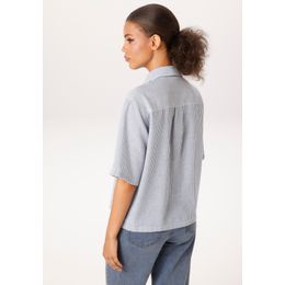 Aniston CASUAL Damen Hemdbluseblau, wei&szlig;, gestreift, Gr. 36, Leinenoptik, gestreift, Web, Obermaterial: 100% Polyester, Blusen, im Streifen-Dessin