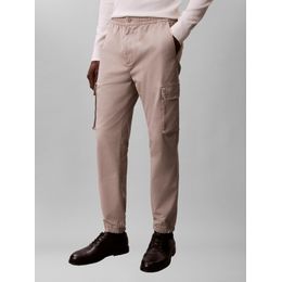 Herren Cargohose, beige, Gr. L, Calvin Klein Jeans, Twill, Obermaterial: 97% Baumwolle, 3% Elasthan, Hosen, elastischer Bund, Skinny fit, Cargotaschen
