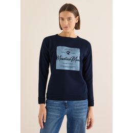 Cecil Damen Langarmshirturban dunkelblau, Gr. M, bedruckt, Web, 48% Baumwolle, 48% Modal, 4% Elasthan, Shirts, Rundhalsausschnitt