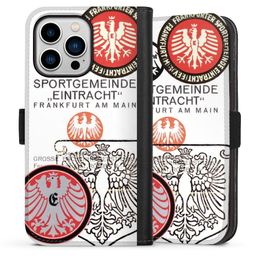 DeinDesign iPhone 13 Pro Handy Klapph&uuml;lle Handyh&uuml;lle aus Kunst Leder schwarz Flip Case Retro Eintracht Frankfurt Official Licensed Product Sideflip mit Lasche