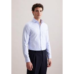 Businesshemd Seidensticker "Schwarze Rose", Herren, Gr. L (42), normale &Auml;rmell&auml;ngen, mittelblau, 100% Baumwolle, gestreift, slim fit, 2-Knopf-Manschette, Hemden, Slim 1/1 Kentkragen Gestreift