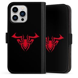 DeinDesign iPhone 13 Pro Handy Klapph&uuml;lle Handyh&uuml;lle aus Kunst Leder schwarz Flip Case Spiderman Logo Marvel Sideflip mit Lasche