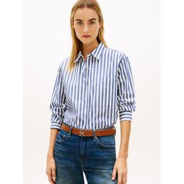Langarmbluse Tommy Hilfiger "ESS POPLIN EASY FIT SHIRT", Damen, Gr. 44, blau (wide banker stp ecru seashore navy), Popeline, Obermaterial: 100% Baumwolle, gestreift, normal h&uuml;ftbedeckend, &Auml;rmel mit &Auml;rmelschlitz 1-Knopf-Manschette, Blusen, Baumwolle