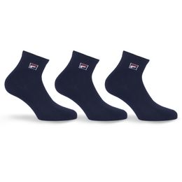 Fila Damen Kurzsocken "UNISEX QUARTER PLAIN SOCKS", Gr. 43, blau, Baumwollmischung, unifarben, Socken, mit eingestrickem Logo