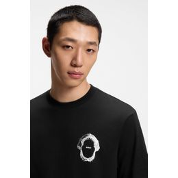 Hugo Herren T-Shirt, schwarz, Gr. M, unifarben, Single Jersey, Obermaterial: 100% Baumwolle, Shirts, Regular Fit, R&uuml;ckdruck, Rundhalsausschnitt