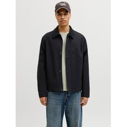 Jack & Jones Kurzjacke JACK & JONES "JJEGRAHAM WORKER JACKET SN", Herren, Gr. M, schwarz, Web, Obermaterial: 97% Baumwolle, 3% Elasthan, unifarben, normal, Jacken Kurzjacke, mit Fly-Away-Kragen