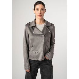 Mauritius Damen Lederimitatjacke "2Wtomiwa", grau, Gr. L, unifarben, Obermaterial: 92% Polyester, 8% Elasthan, Jacken, mit Schulterklappen, mit Nieten