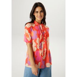 Damen Chiffonbluse, bunt, Gr. 42, Aniston SELECTED, bedruckt, gebl&uuml;mt, gemustert, Web, Obermaterial: 100% Polyester, Blusen, kleiner Stehkragen und