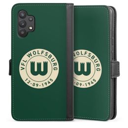DeinDesign Galaxy A32 4G Handy Klapph&uuml;lle Handyh&uuml;lle aus Kunst Leder schwarz Flip Case 80 Jahre Vfl Wolfsburg Official Licensed Product Sideflip mit Lasche