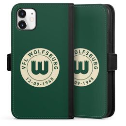 DeinDesign iPhone 11 Handy Klapph&uuml;lle Handyh&uuml;lle aus Kunst Leder schwarz Flip Case 80 Jahre Vfl Wolfsburg Official Licensed Product Sideflip mit Lasche