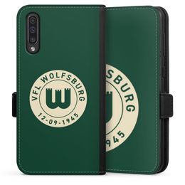 DeinDesign Galaxy A50 Handy Klapph&uuml;lle Handyh&uuml;lle aus Kunst Leder schwarz Flip Case 80 Jahre Vfl Wolfsburg Official Licensed Product Sideflip mit Lasche