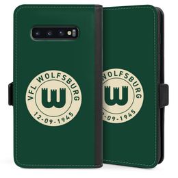 DeinDesign Galaxy S10 Plus Handy Klapph&uuml;lle Handyh&uuml;lle aus Kunst Leder schwarz Flip Case 80 Jahre Vfl Wolfsburg Official Licensed Product Sideflip mit Lasche