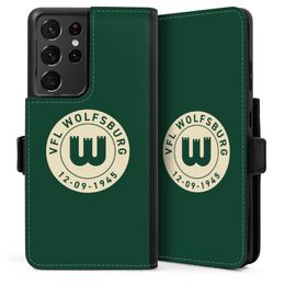 DeinDesign Galaxy S21 Ultra 5G Handy Klapph&uuml;lle Handyh&uuml;lle aus Kunst Leder schwarz Flip Case 80 Jahre Vfl Wolfsburg Official Licensed Product Sideflip mit Lasche