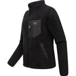 Ragwear Damen Pl&uuml;schjacke "Alaris", schwarz, Basic, Gr. L, Pl&uuml;sch, Material: 100% Polyester, Jacken, Kuschelige Fleecejacke mit Brusttasche