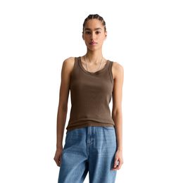 Marc O'Polo Damen T-Shirt "aus Organic-Cotton-Rib-Jersey", braun, Gr. XXS, MARC O'POLO DENIM, unifarben, Obermaterial: 96% Baumwolle, 4% Elasthan, Shirts