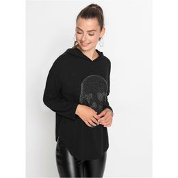 bonprix Damen Longshirt "Oversize-Longshirt mit Kapuze", schwarz, Gr. 40, Obermaterial: 100% Baumwolle, Shirts, l&auml;ssige Oversize-Passform, mit