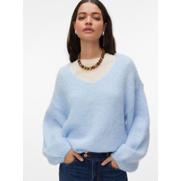 V&eacute;ro Moda Strickpullover VERO MODA "VMMAYBE LS 2WAY V-NECK PULLOVER NOOS", Damen, Gr. XL, blau (cashmere blau), Strick, Obermaterial: 100% Polyester, unifarben, loose fit normal, V-Ausschnitt, Strickb&uuml;ndchen, Pullover Strickpullover, Kunstfaser, locker geschnitten, V-Ausschnitt