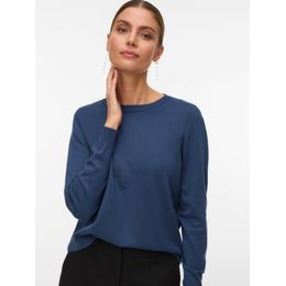 V&eacute;ro Moda VERO MODA Damen Strickpullover "VMSILJE LS O-NECK PULLOVER NOOS", blau, Gr. L, unifarben, Strick, Obermaterial: 77% Viskose, 23% Polyester, Pullover
